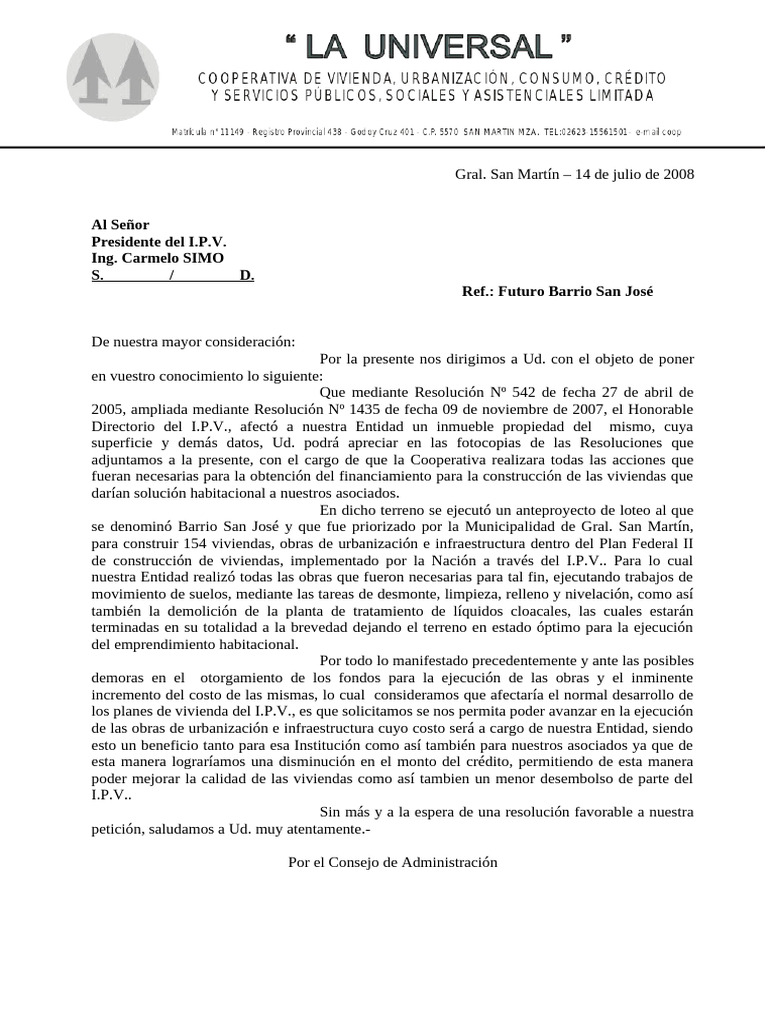 Solicitud de Avance en Barrio San José | PDF