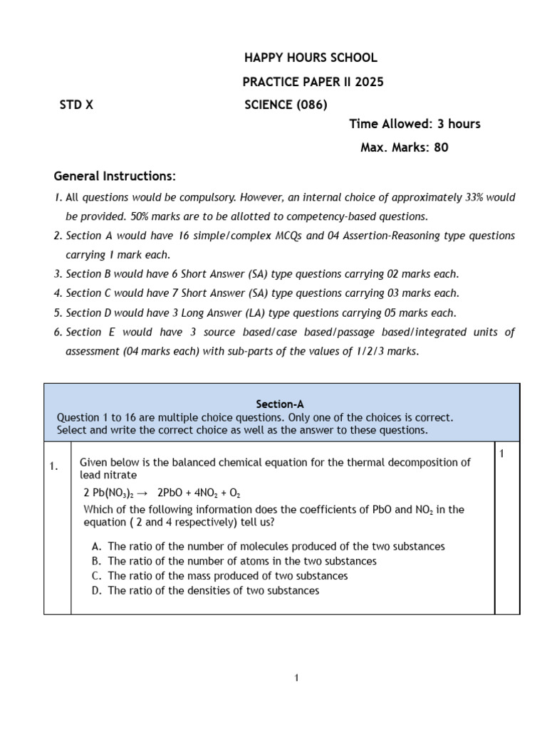 SCIENCE 10 Practice Paper 2 | PDF | Acid | Silver
