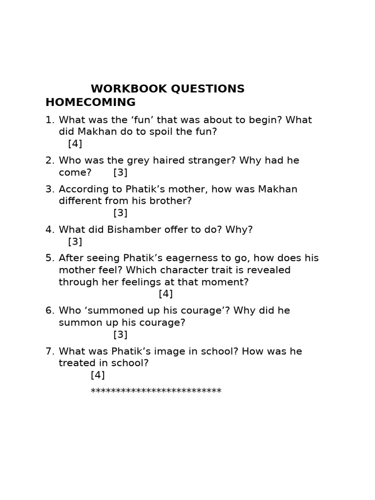 Literature Study Guide: Homecoming | PDF