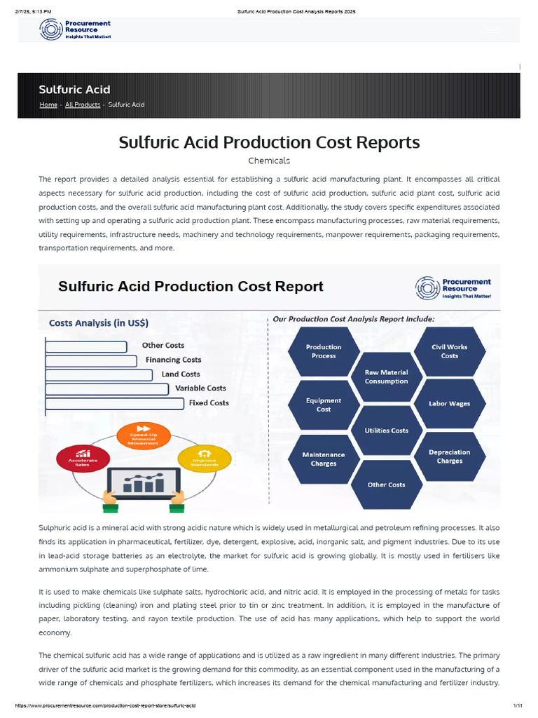 Sulfuric Acid Production Cost Analysis Reports 2025 | PDF | Sulfur | Sulfuric Acid