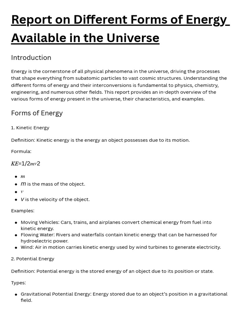 Overview of Energy Forms in the Universe | PDF | Engines | Electricity ...