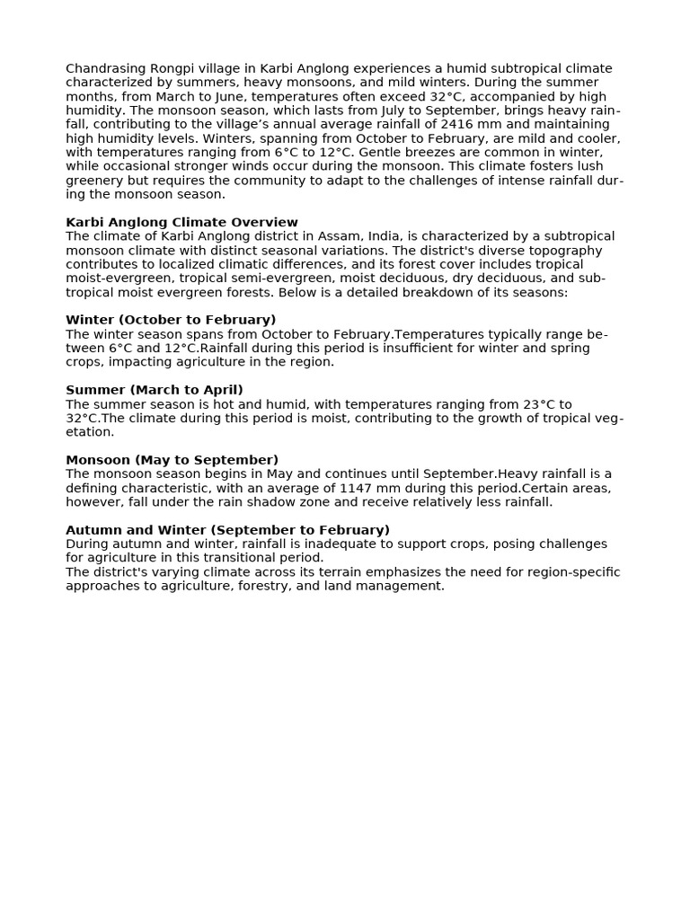 Chandrasing Rongpi Village in Karbi Anglong Experiences A Humid Subtropical 6 | PDF