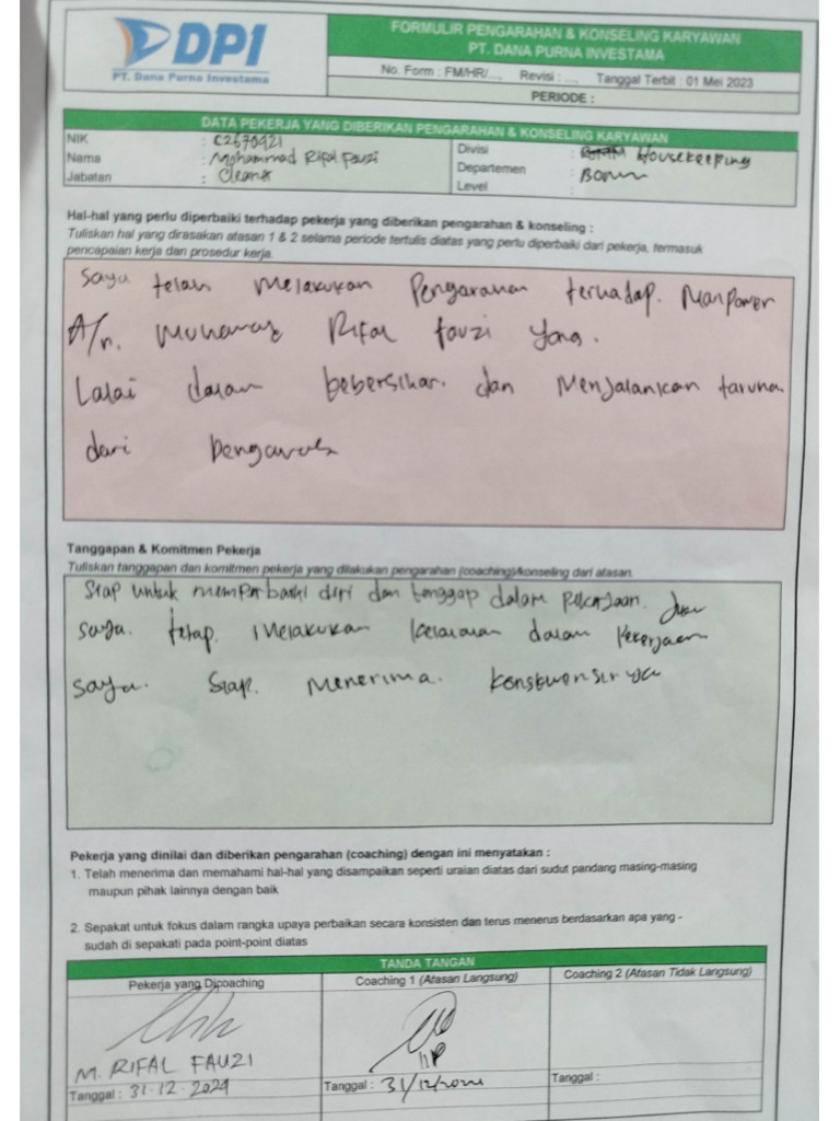 Form - Hasil Konseling HK Dpi Bca Landmark | PDF
