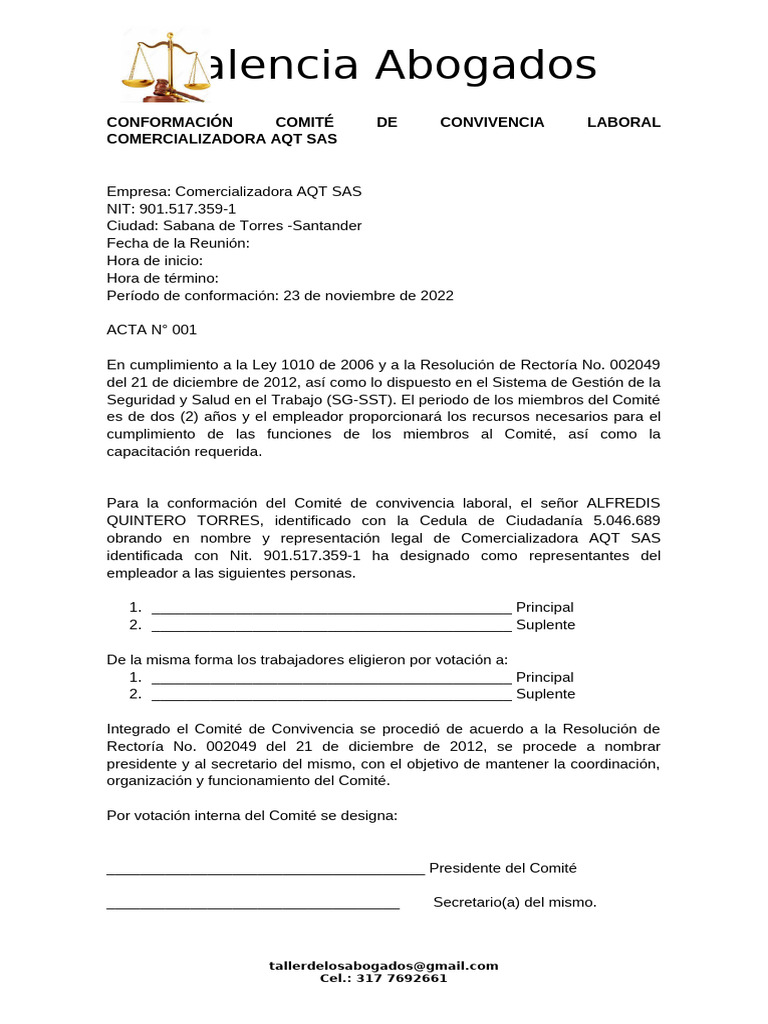 Conformación Comité de Convivencia Laboral | PDF