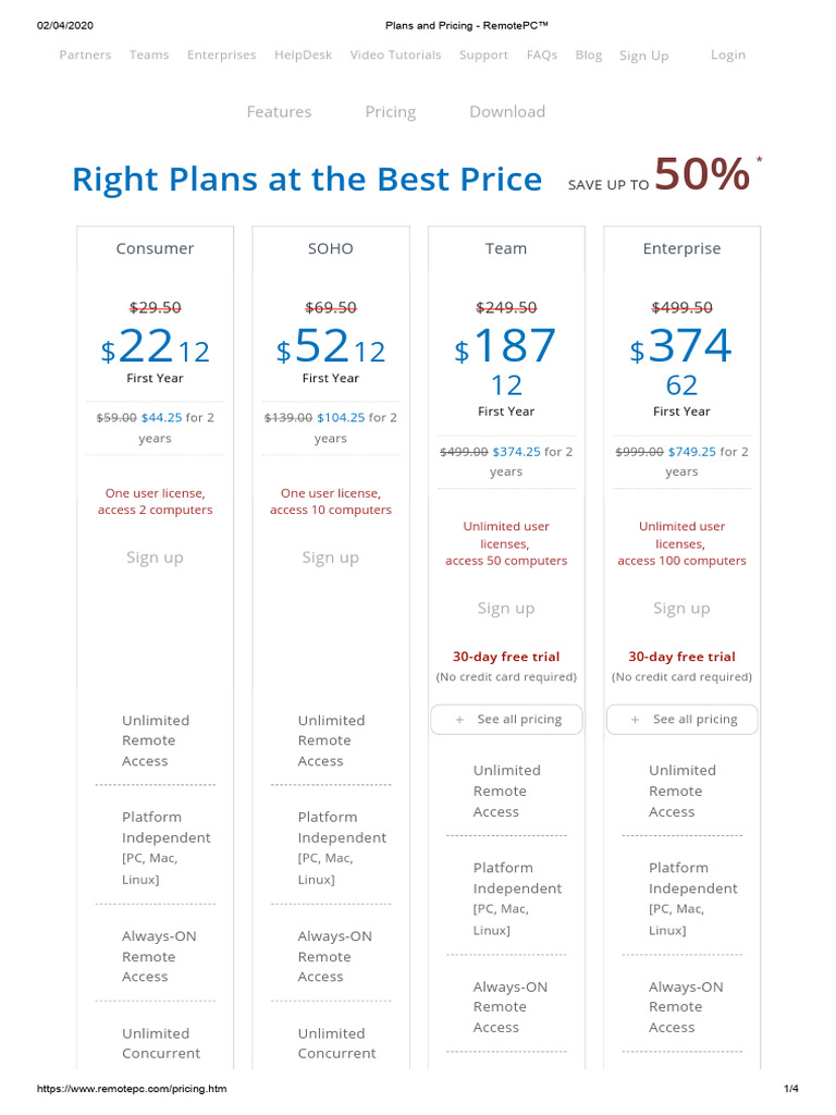 Plans and Pricing - RemotePC™ | PDF | Personal Computers | Cyberspace