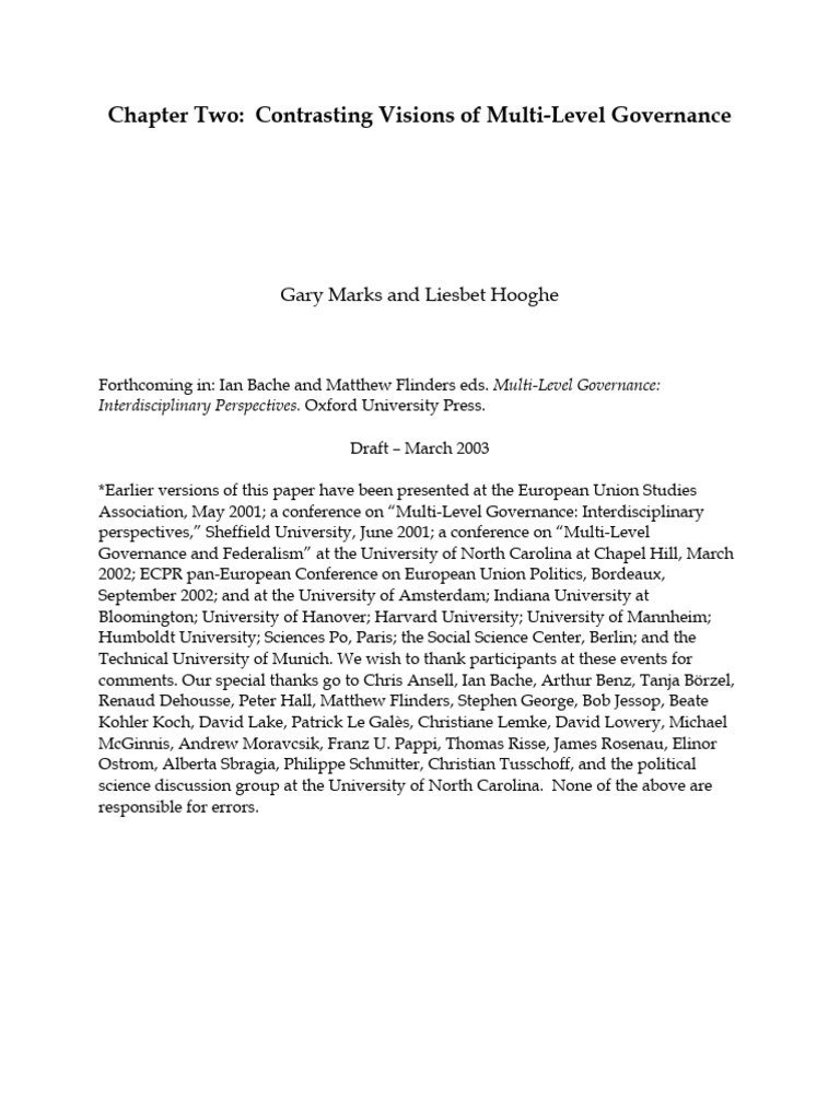 Contrasting Visions of Multi Level Governance | PDF | Governance ...