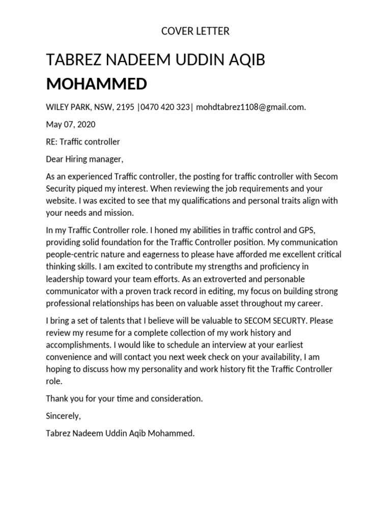 Traffic Controller Cover Letter | PDF