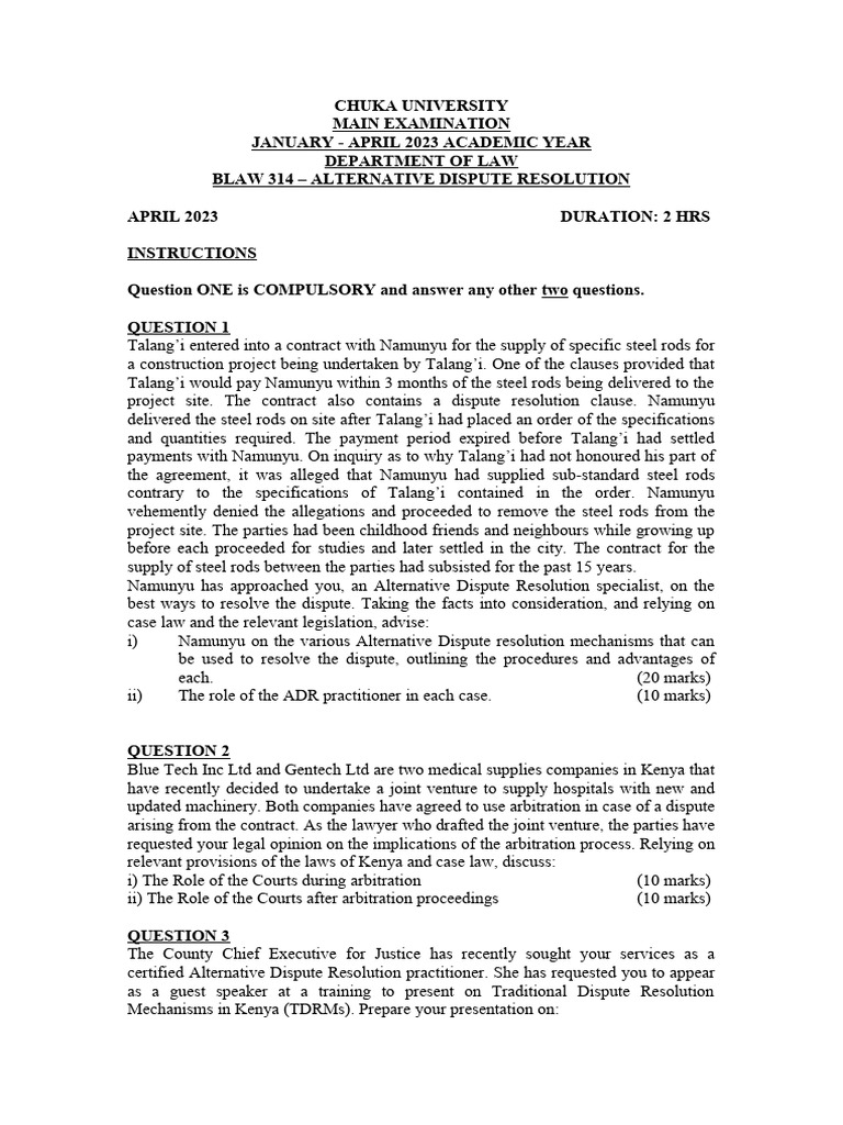 Law Exam: Alternative Dispute Resolution | PDF | Alternative Dispute Resolution | Arbitration