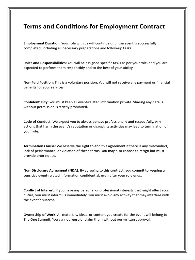Employment Contract Terms and Conditions | PDF | Non Disclosure ...