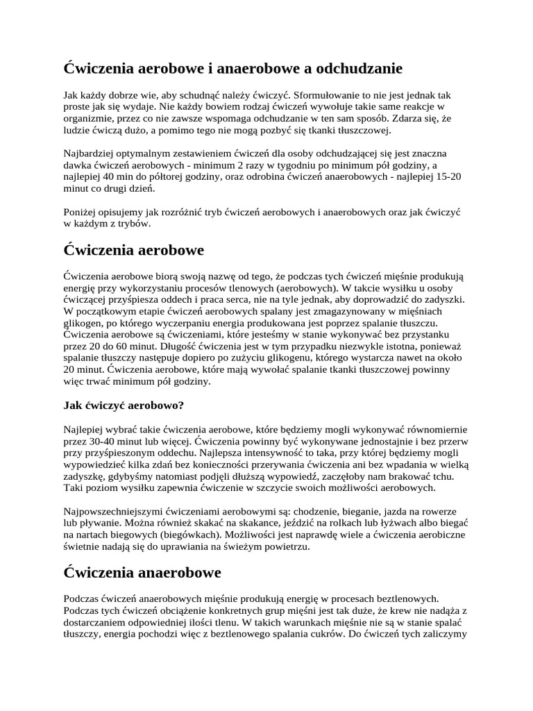 Ćwiczenia Aerobowe I Anaerobowe A Odchudzanie | PDF