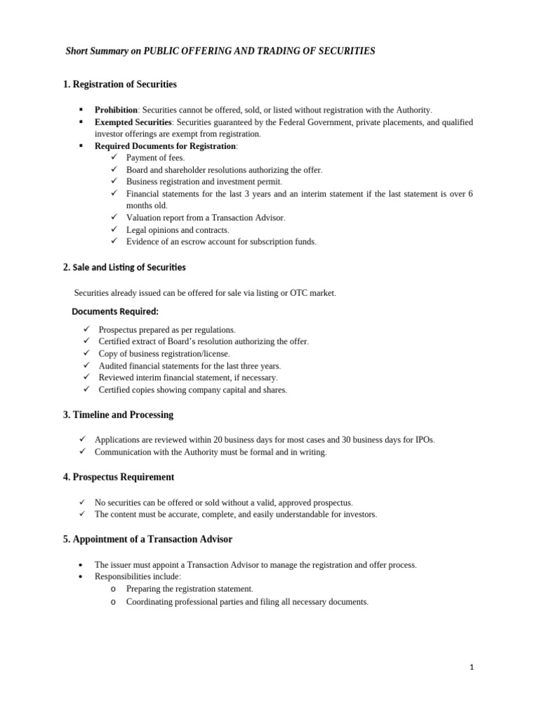 Public Offering & Trading of Securities Guide | PDF | Securities ...