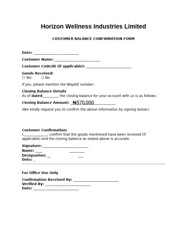 Khaaffy Customer Balance Form | PDF