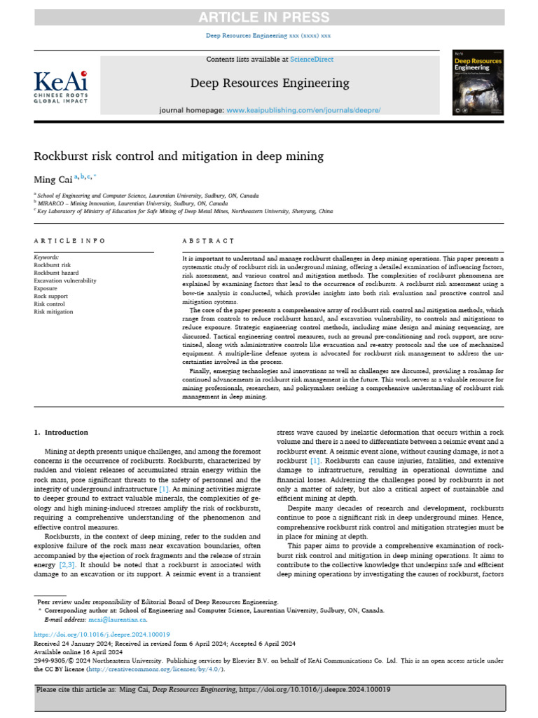 2024-Rockburst Risk Control and Mitigation in Deep Mining | PDF | Strength Of Materials | Mining