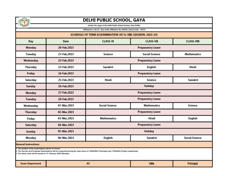 Schedule of term-2 | PDF