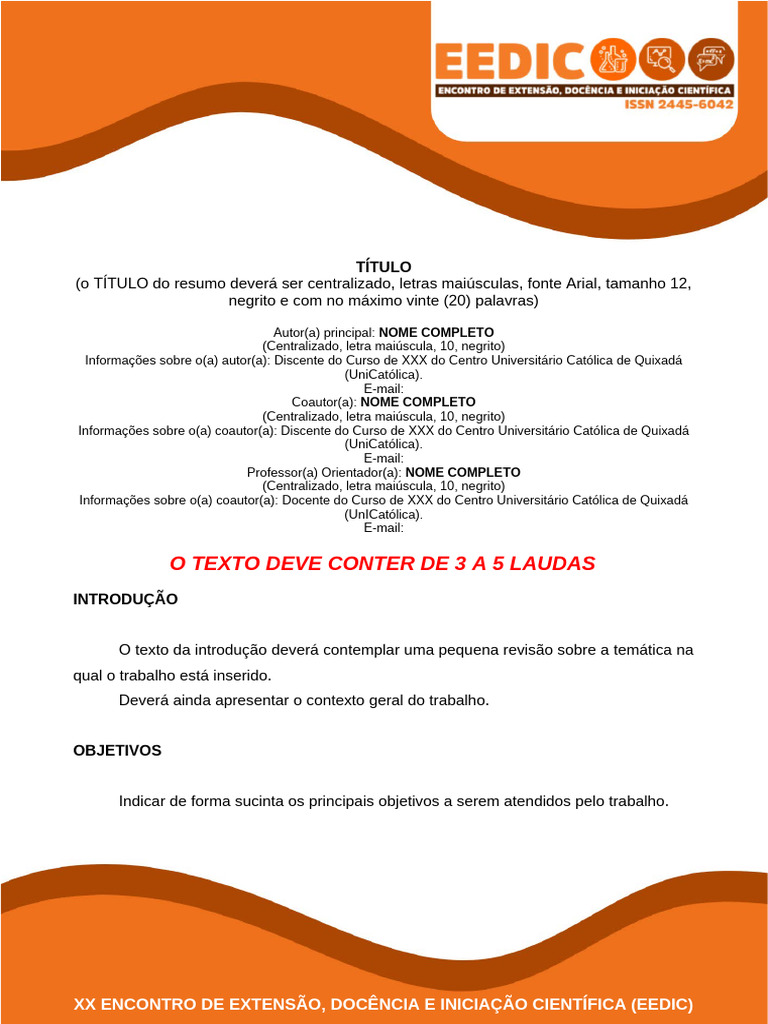 EEDIC: Encontro de Extensão e Iniciação Científica | PDF | Abstract ...