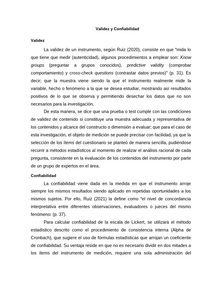 D4 VALIDEZ Y CONFIABILIDAD | PDF | Validez (Estadísticas) | Alfa de Cronbach