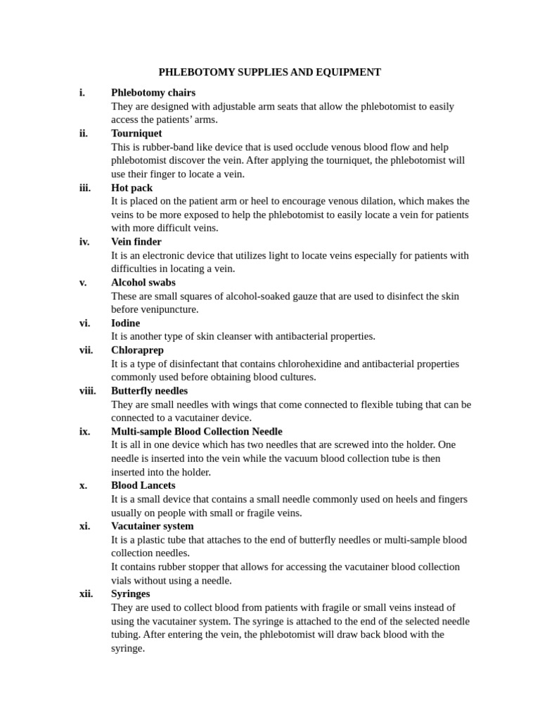 Essential Phlebotomy Supplies Guide | PDF | Clinical Medicine | Hematology