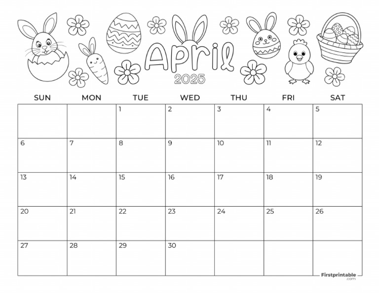April 2025 Calendar Easter Themed - Firstprintable - Com | PDF