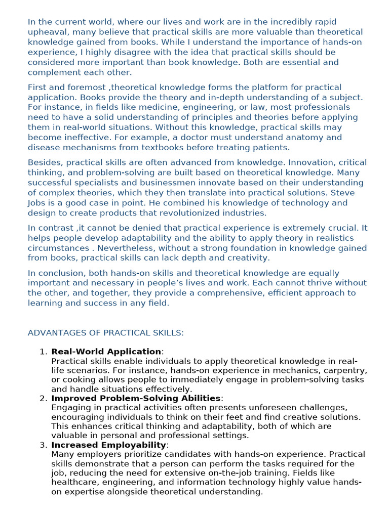 Balancing Practical and Theoretical Skills | PDF | Knowledge | Learning