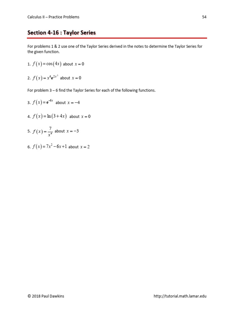 Taylor's Series Practice Questions | PDF