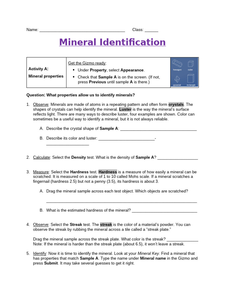 Mineral Identification Gizmo-3 | PDF | Minerals | Materials