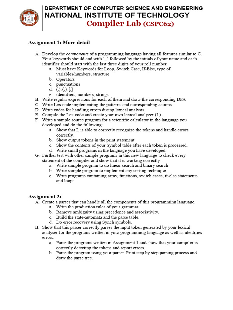 Compiler Lab Assignment 1-2 | PDF | Parsing | Compiler