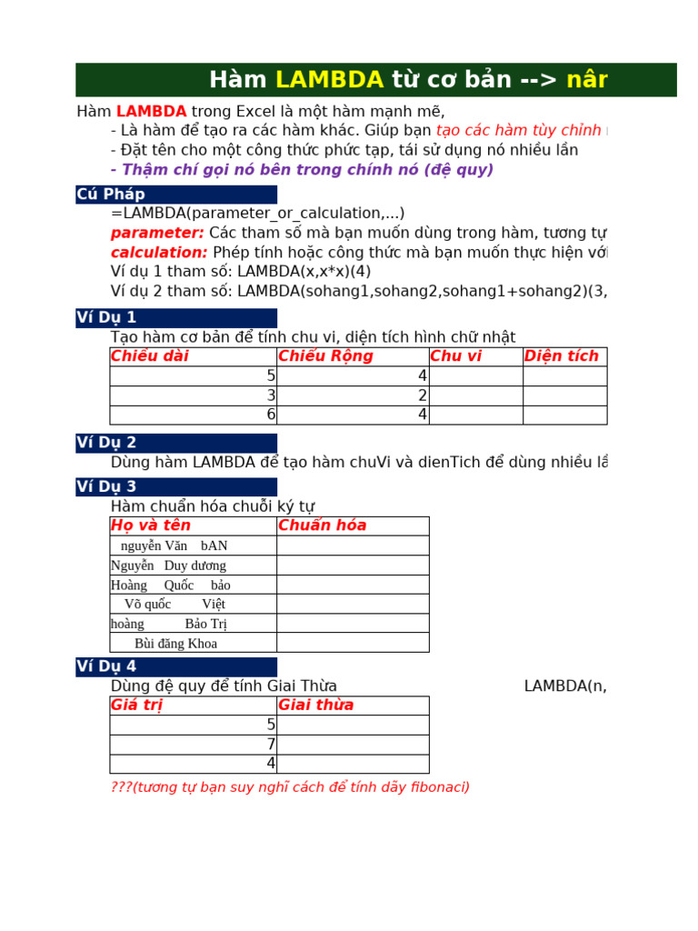 Cach Dung Ham Lambda Trong Excel - Raw | PDF