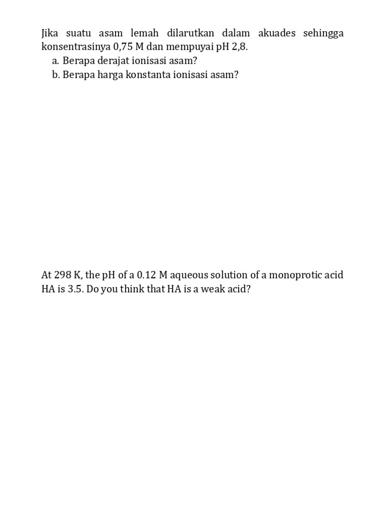 Acid Ionization and pH Analysis | PDF