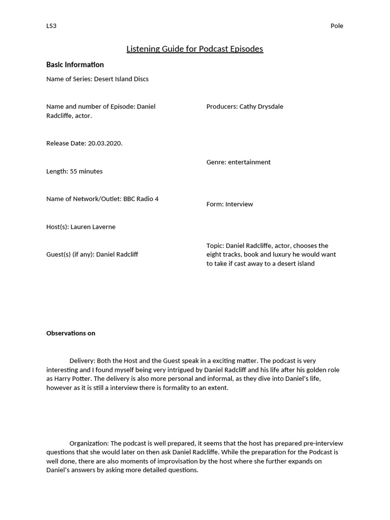 Listening_guide_Daniel_Radcliffe (1) | PDF | Podcast