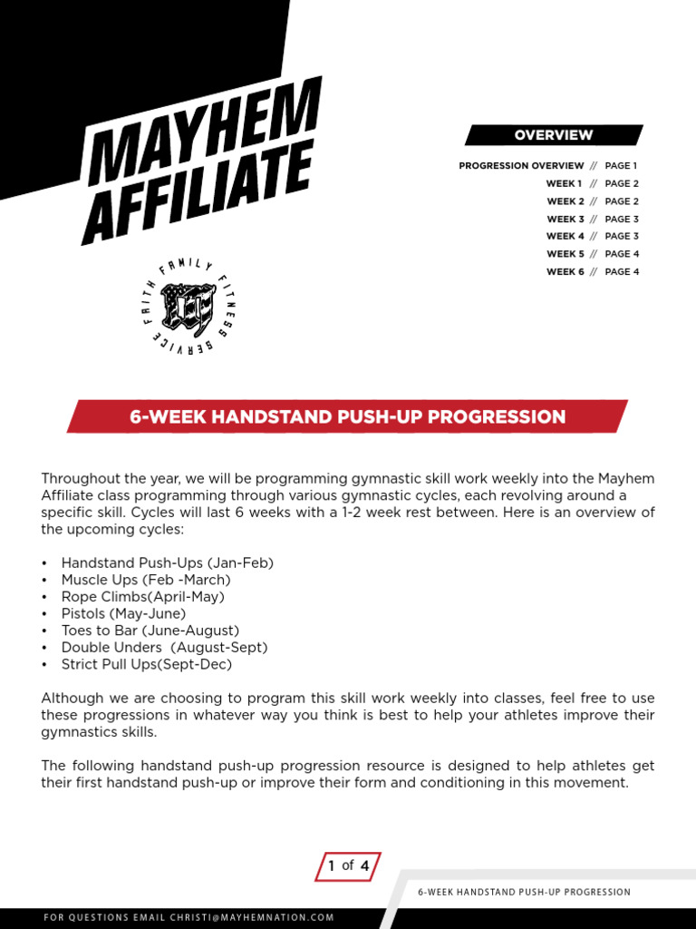 6-Week-Handstand-Push-up-Progression | PDF | Gymnastics | Physical Exercise