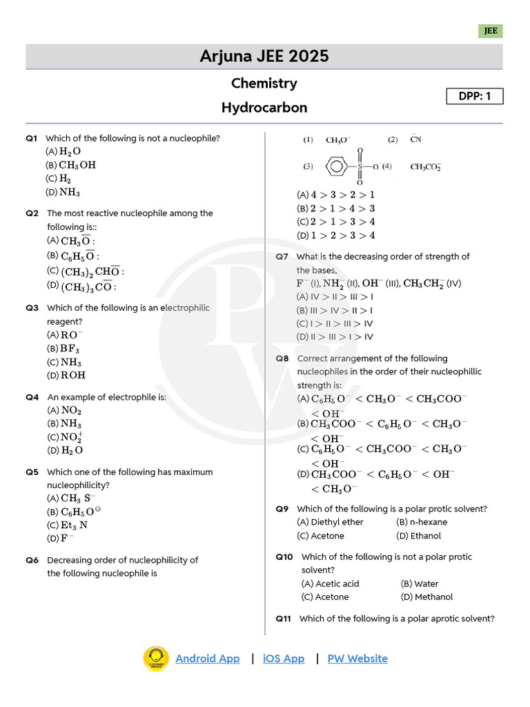 Hydrocarbons - DPP 01 (Of Lec 02) - Arjuna JEE 2025 | PDF | Chemistry | Organic Chemistry