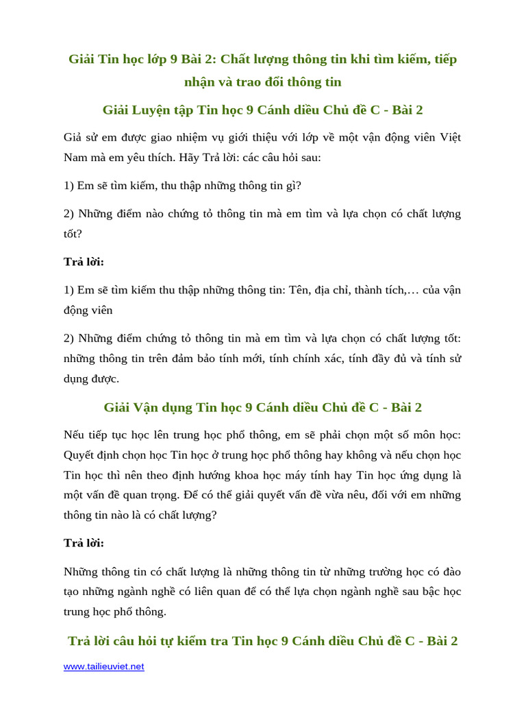 Chat Luong Thong Tin Khi Tim Kiem Tiep Nhan Va Trao Doi Thong Tin | PDF