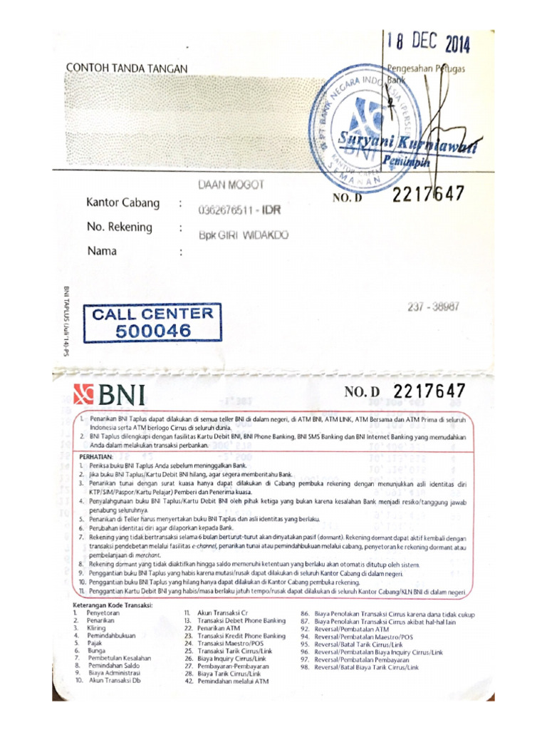 Buku Tabungan BNI (1) | PDF