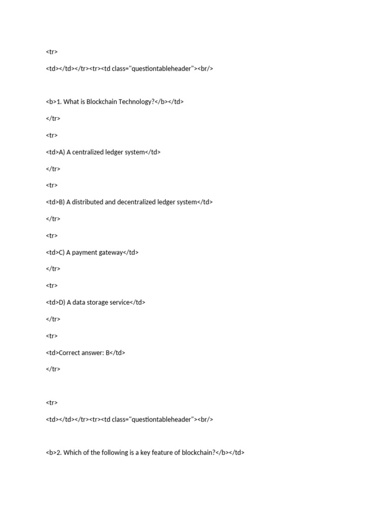 Blockchain Technology Quiz Questions | PDF | Cryptocurrency | Key ...