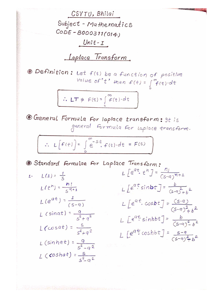 Unit-1 Laplace Transform | PDF