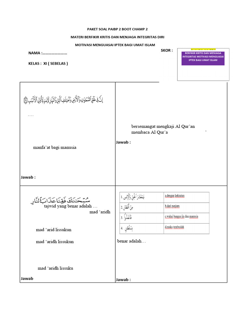 Paket Soal Paibp 2 Boot Champ 2 Kelas Xi | PDF