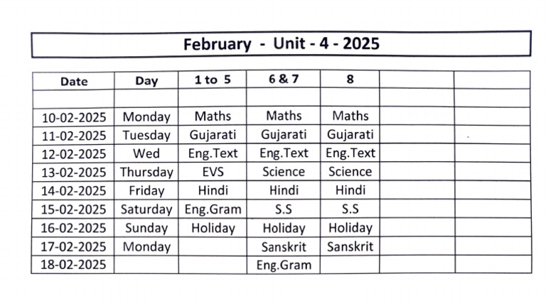 Unit Test 4 Time Table | PDF