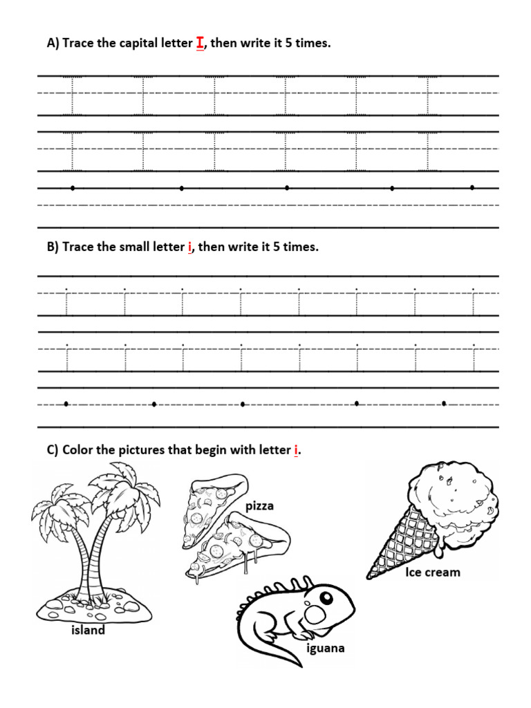 Letter I Tracing and Coloring Activity | PDF