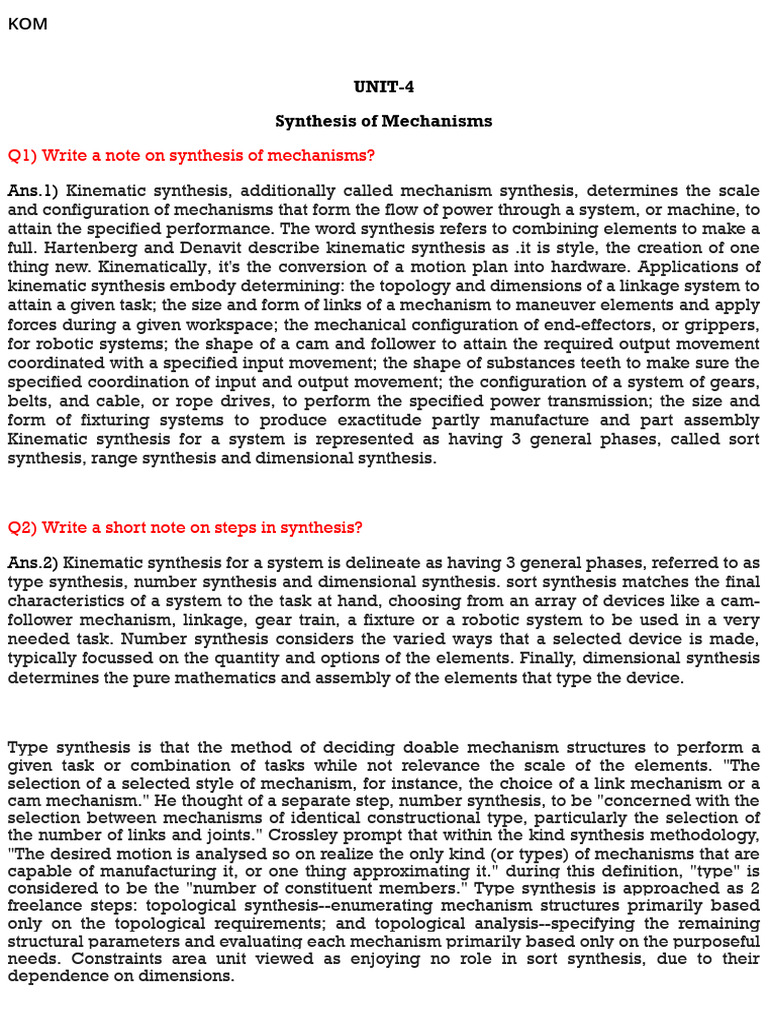 Unit 4 Synthesis of Mechanisms 4 | PDF | Mechanics | Mechanical Engineering