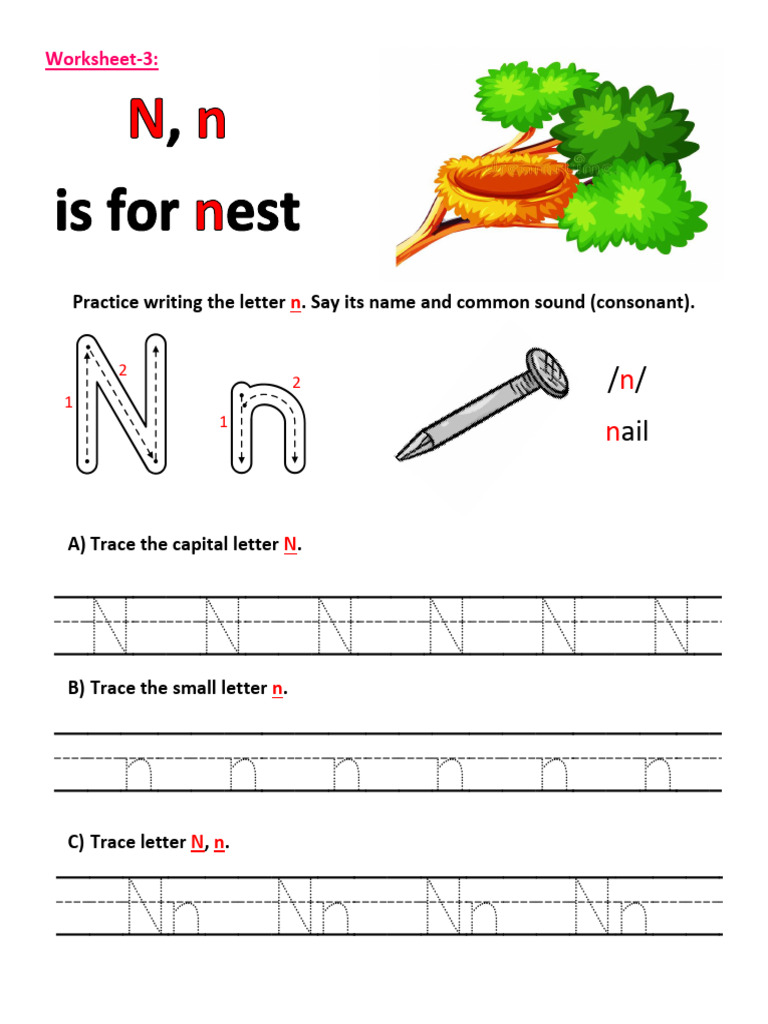 Letter N Writing Practice Worksheet | PDF