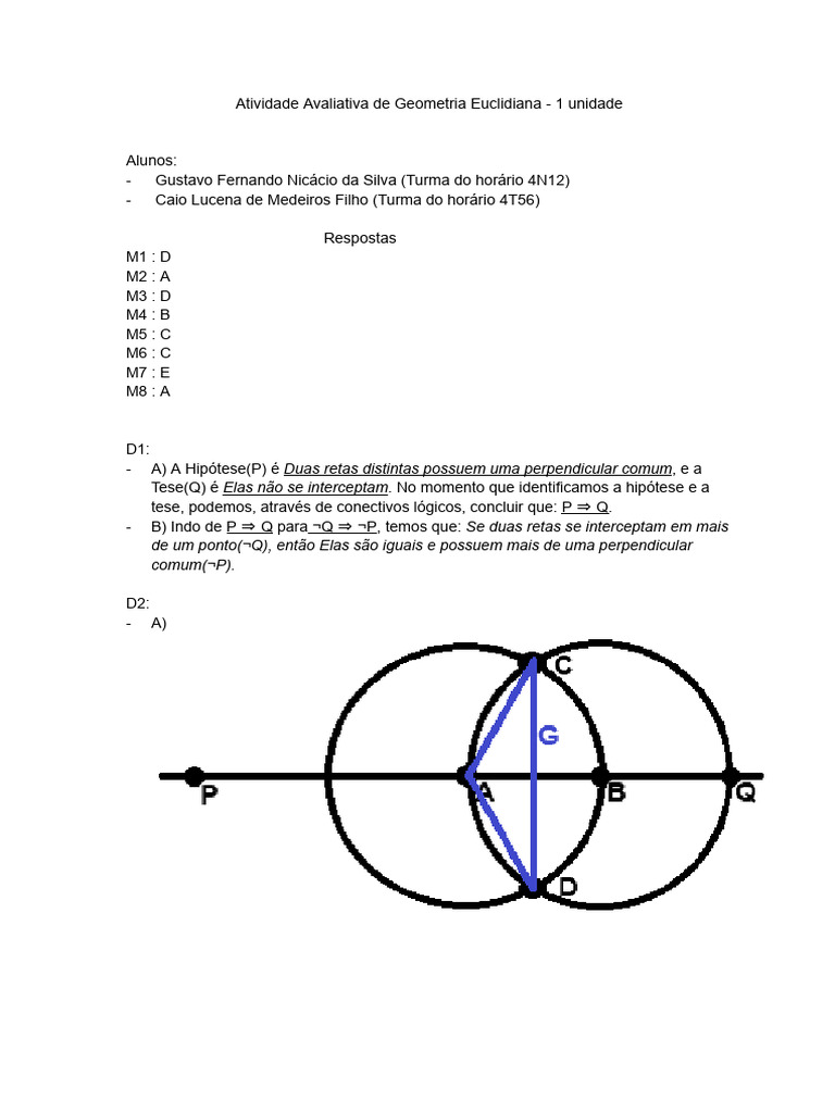 Atividade Avaliativa de Geometria Euclidiana - 1 unidade | PDF