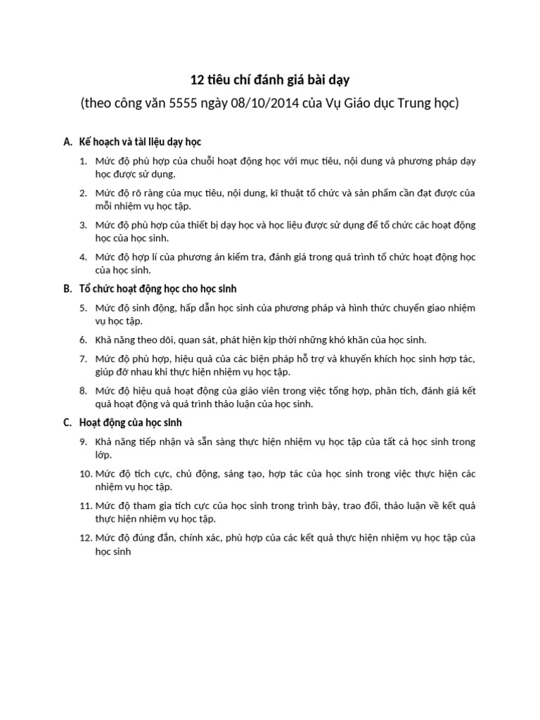 12 TieuChi DanhGia BaiDay | PDF