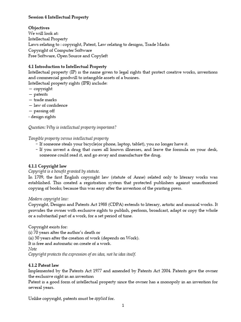 Session 4 Intellectual Property | PDF | Intellectual Property | Free ...