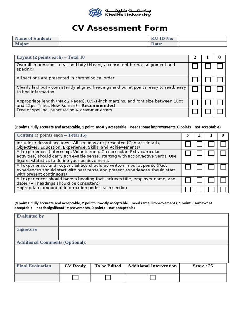 CV Assessment Rubric | PDF