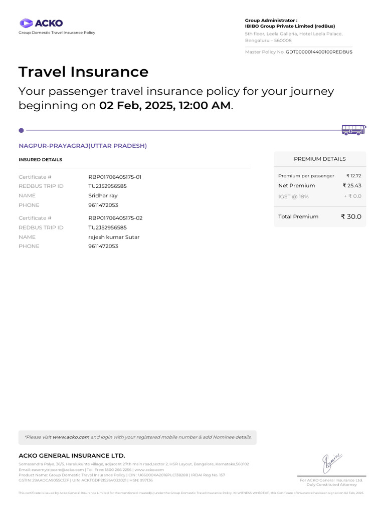 Acko Group Domestic Travel Insurance | PDF | Insurance | Financial Risk