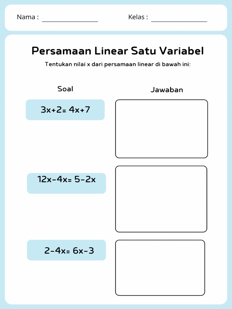 Persamaan Linear Satu Variabel Lembar Kerja Biru Simpel - 20250131 ...