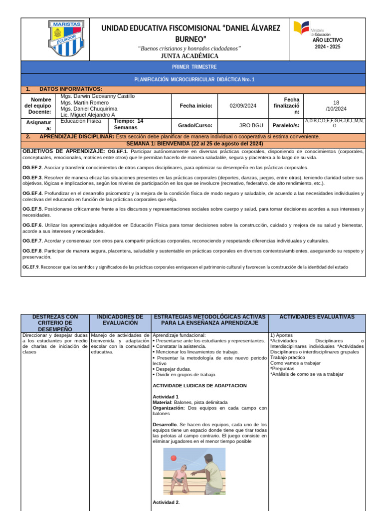 P. Microcurricular 3ros BGU- 2024-2025 | PDF | Bailes | Aprendizaje