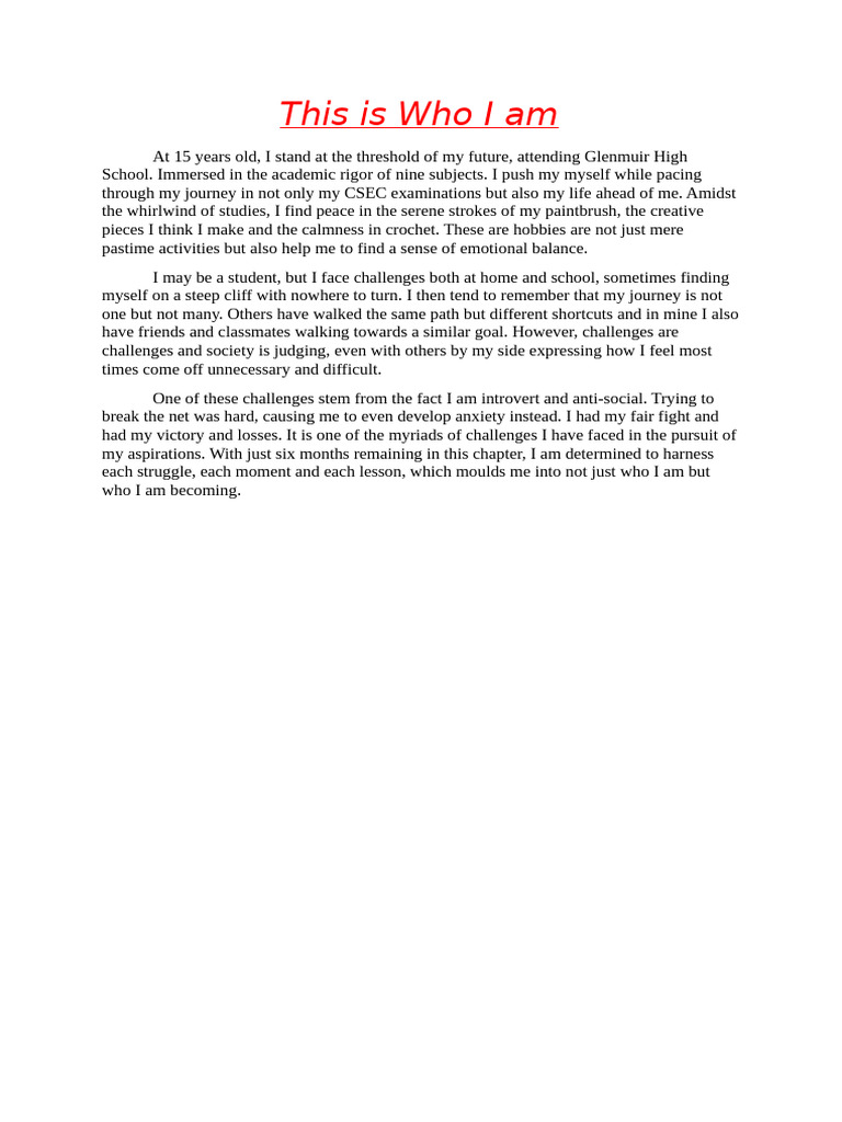 This Is Who I Am - Word Assignment | PDF