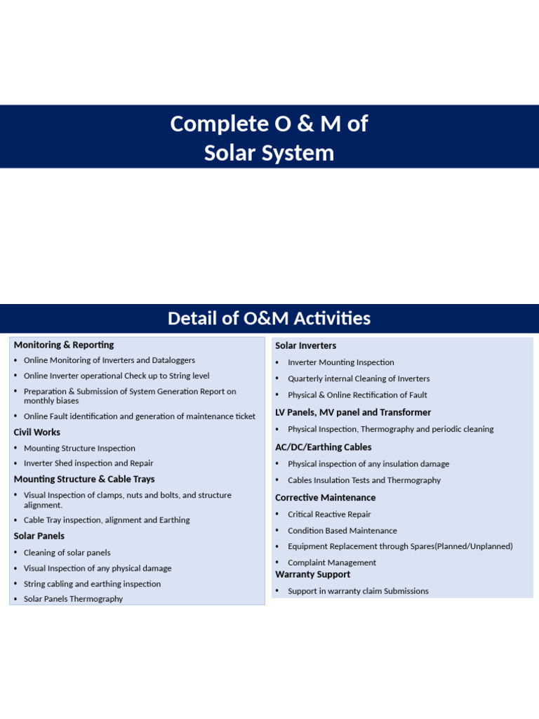 Solar System O&M Activities Guide | PDF