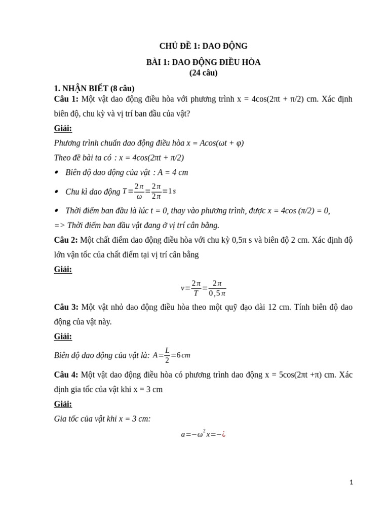cd1 Bai 1 Dao Dong Dieu Hoa | PDF